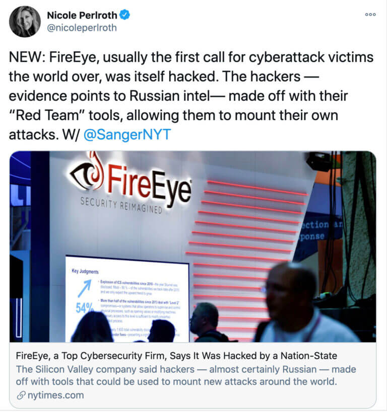 Cybersecurity Firm FireEye Is Breached in an Unprecedented Hacking Attack