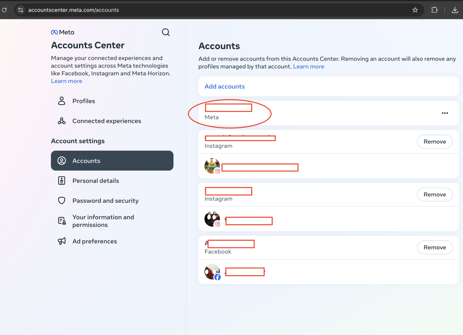 Removing a Meta Account From Facebook